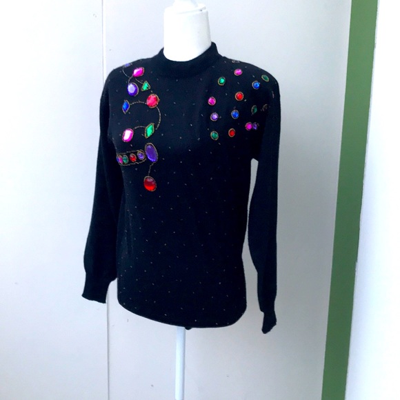 Vintage | Sweaters | Vintage 8s Jeweled Rhinestone Embellished Sweater | Poshmark